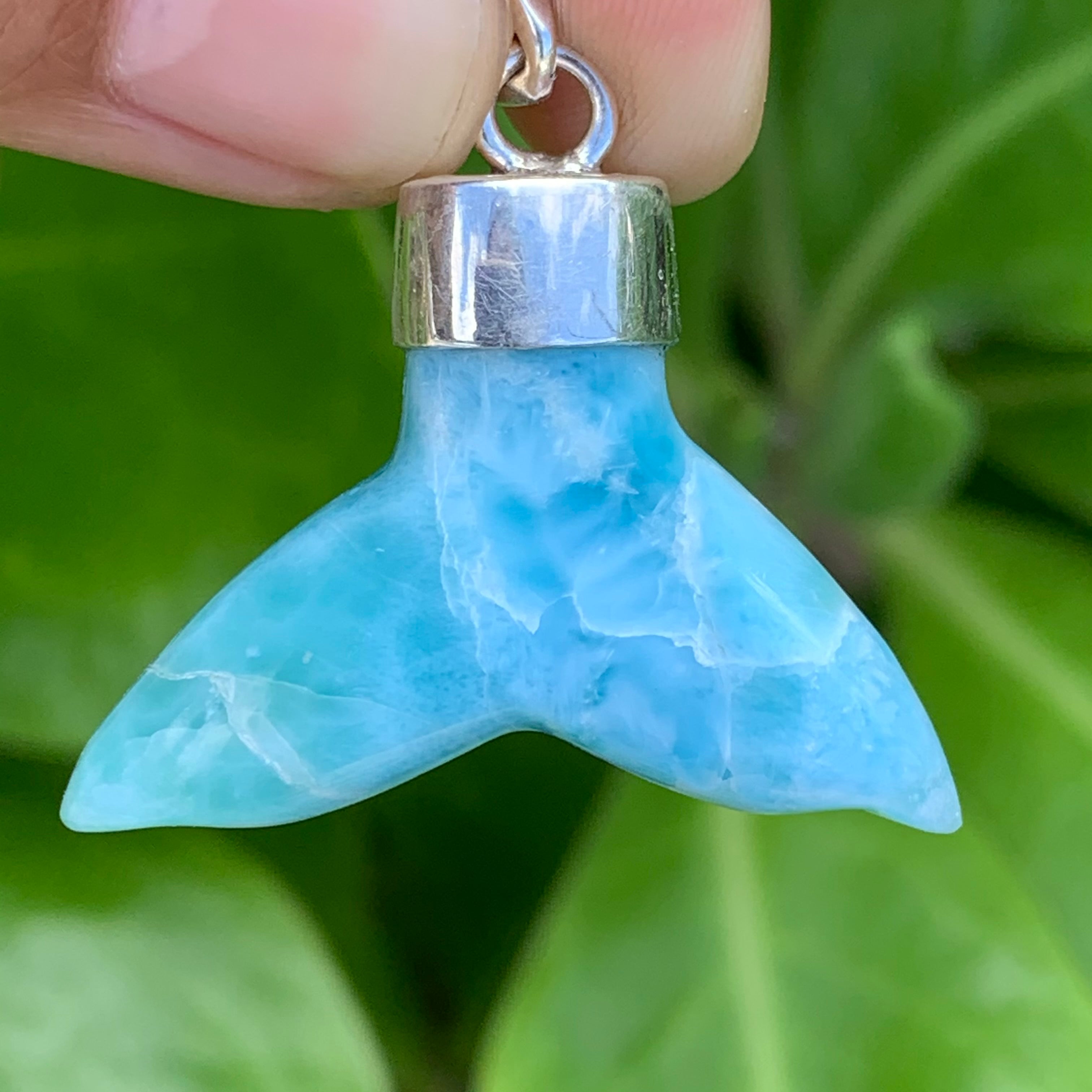 Larimar 🐳 Whale Tail Sterling Silver Pendant #22 – lemuriacrystalshop